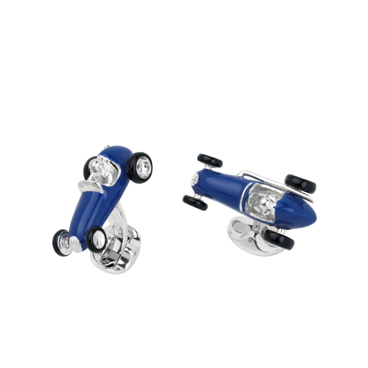 Deakin and Francis Sterling Blue Enamel Racing Car Cufflinks at 1stDibs