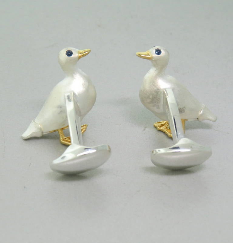 Deakin and Francis Sterling Silver Sapphire Duck Cufflinks For Sale at ...