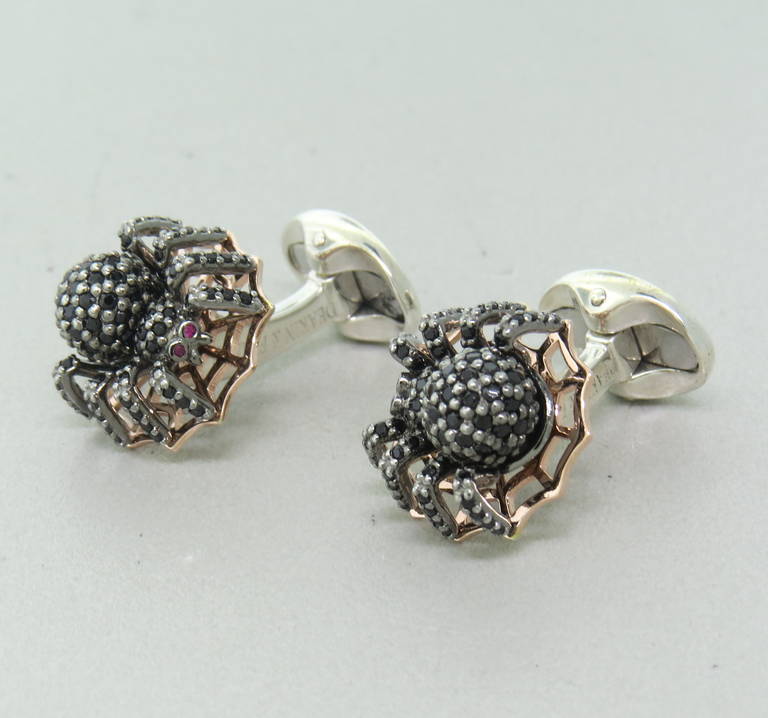 Deakin and Francis Sterling Silver Spinel Spider Cufflinks For Sale at ...