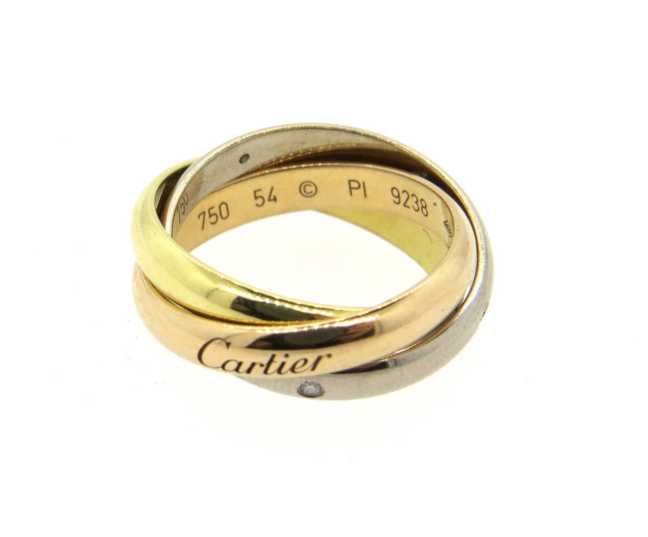 Cartier Trinity Tri Color Gold Diamond Rolling Band Ring at 1stDibs
