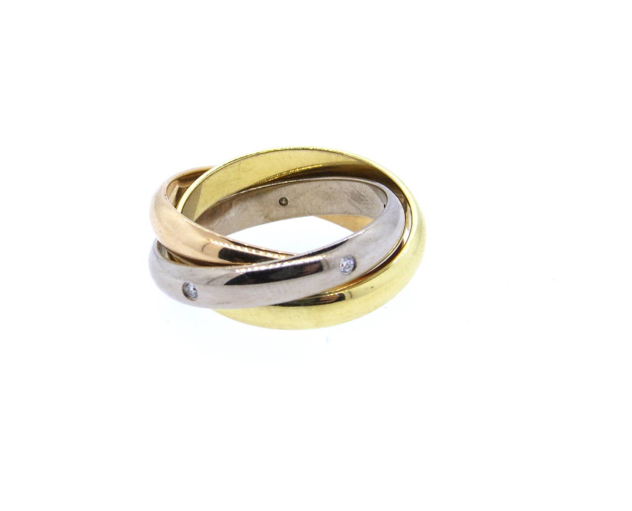 Cartier Trinity Tri Color Gold Diamond Rolling Band Ring at 1stDibs