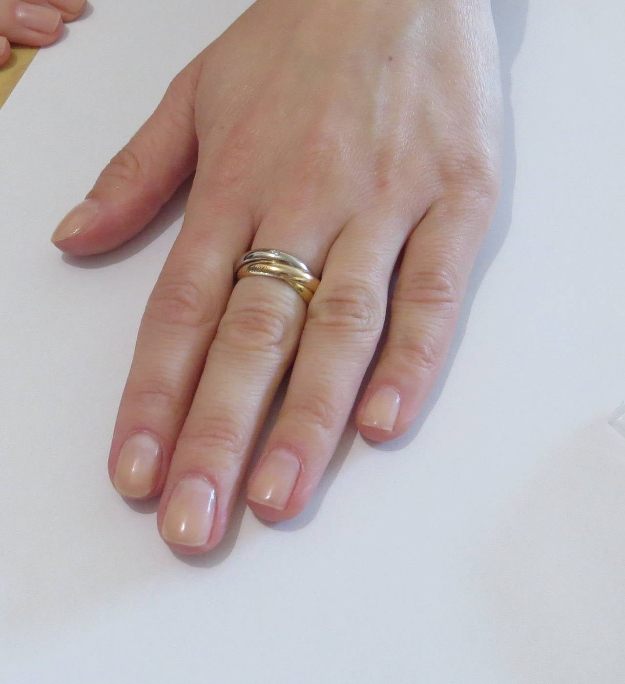 Cartier Trinity Tri Color Gold Diamond Rolling Band Ring at 1stDibs