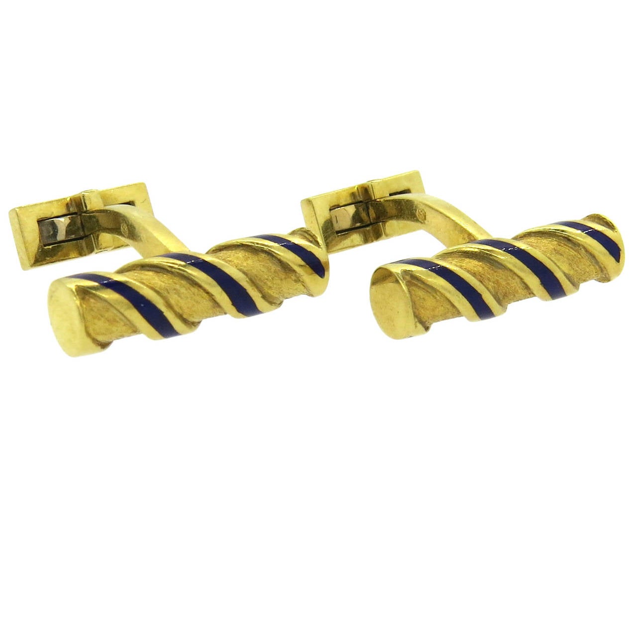 Classic Blue Enamel and Gold Swirl Motif Cufflinks at 1stDibs