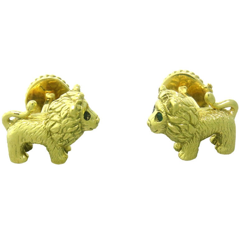Mish New York Sapphire Gold Lion Cufflinks at 1stDibs