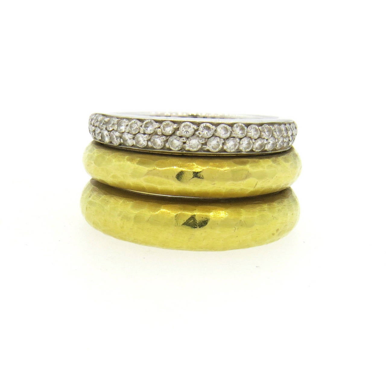 H Stern Diamond Hammered Gold Band Ring at 1stDibs