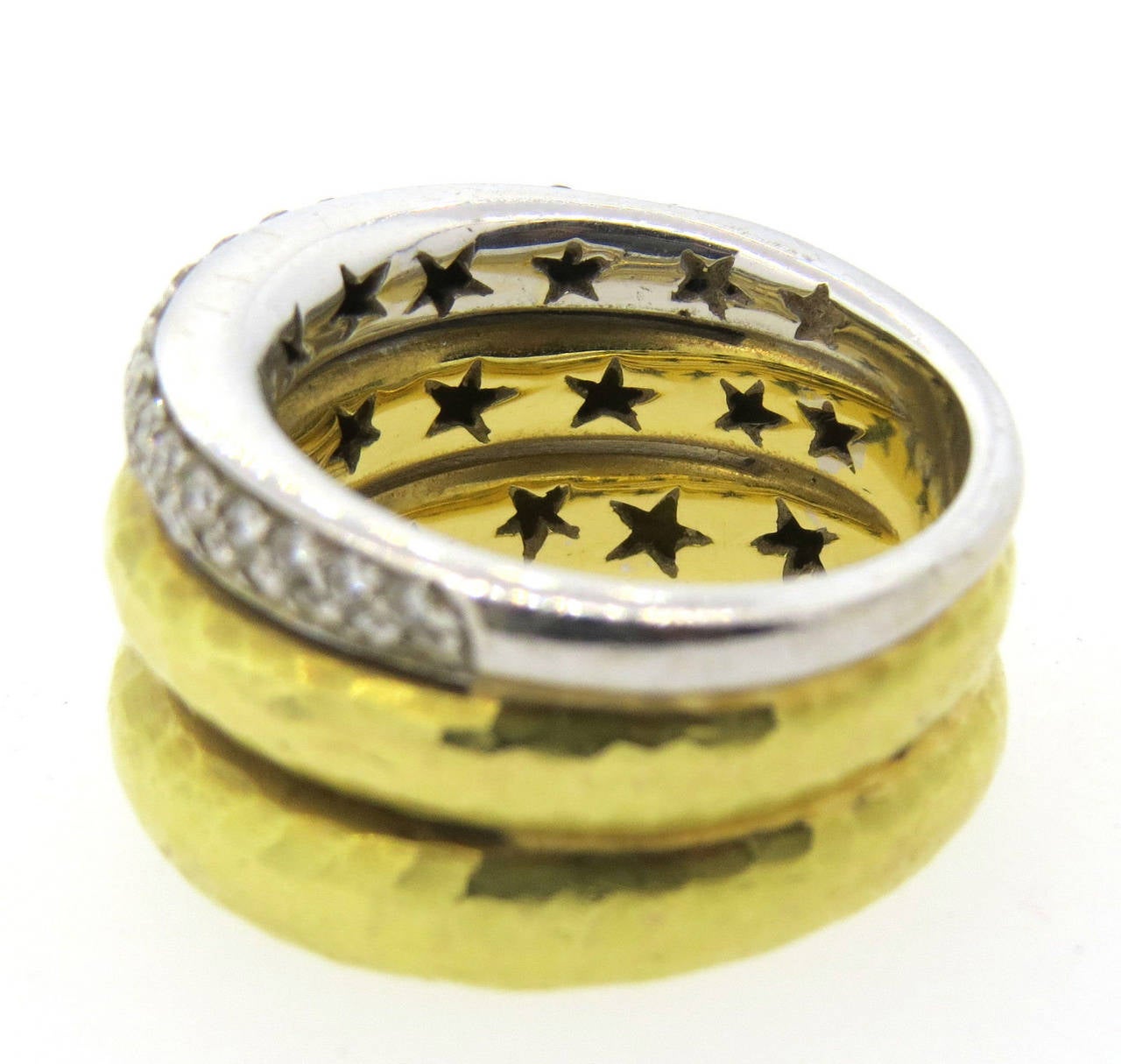 H Stern Diamond Hammered Gold Band Ring at 1stDibs