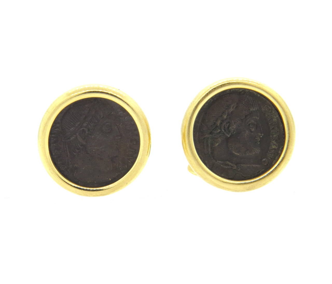 Bulgari Large A.D. 307-337 Ancient Coin Gold Cufflinks For Sale at 1stDibs