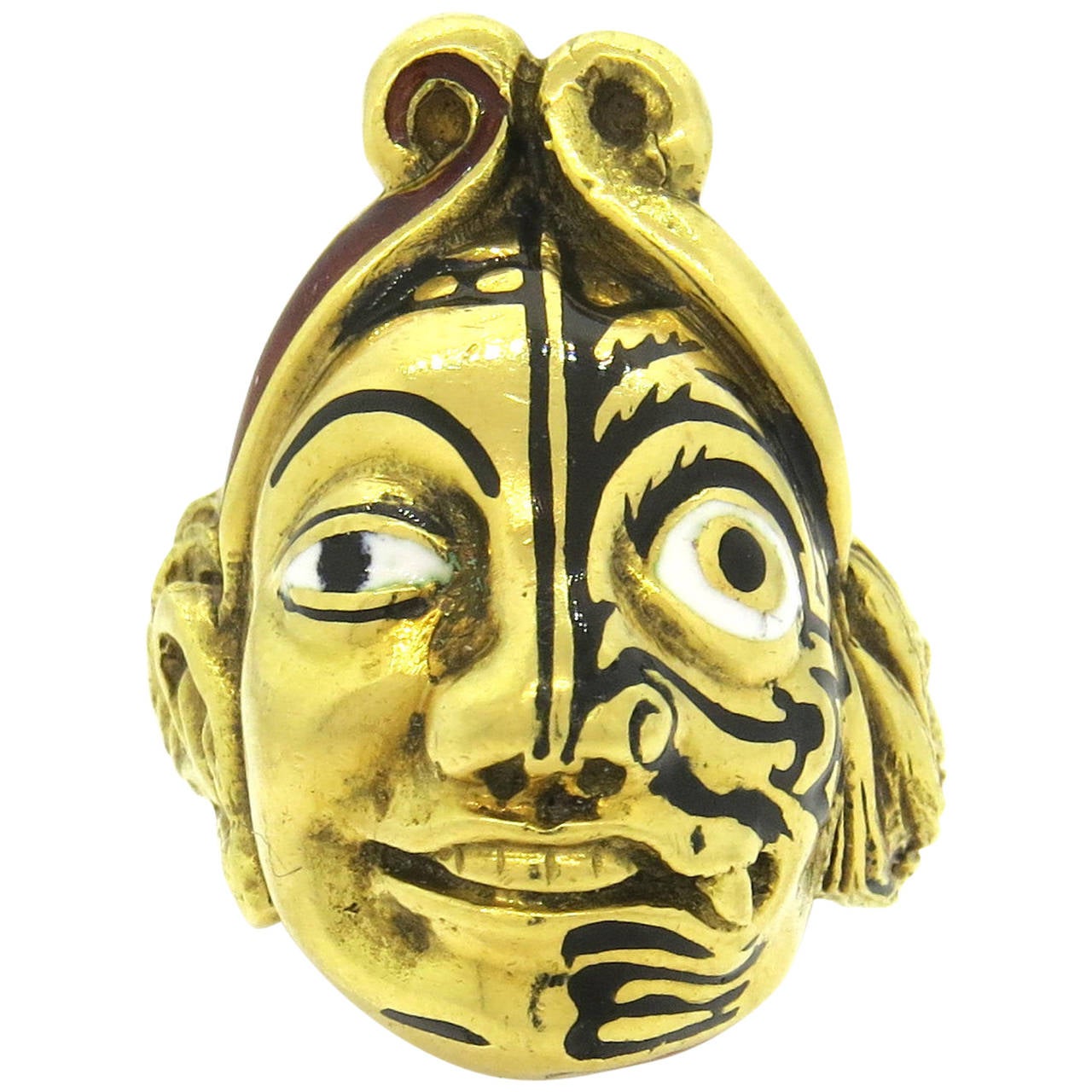 Unusual Gioconda Enamel Gold Positive Negative Face Ring at 1stDibs