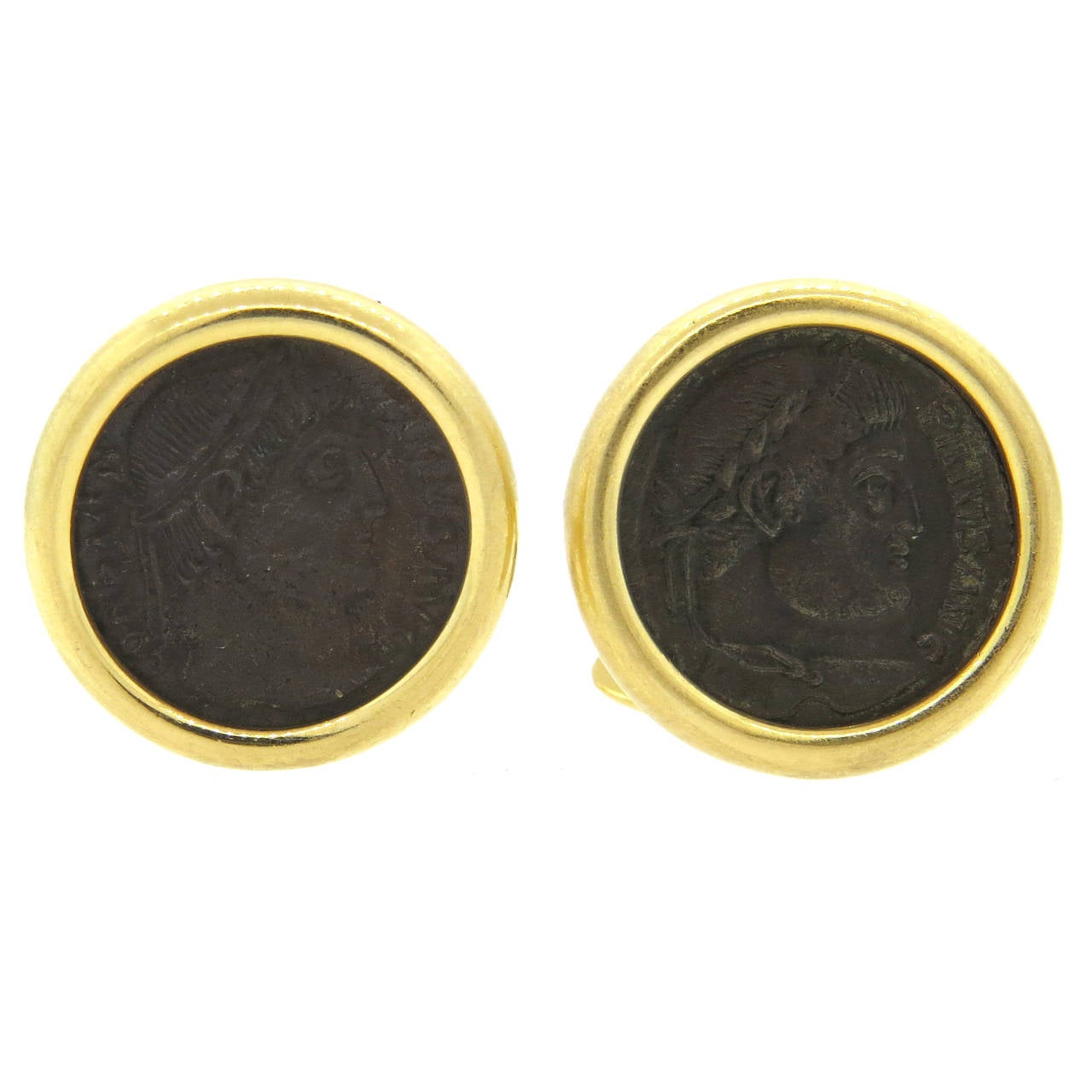 Bulgari Large A.D. 307-337 Ancient Coin Gold Cufflinks For Sale at 1stDibs