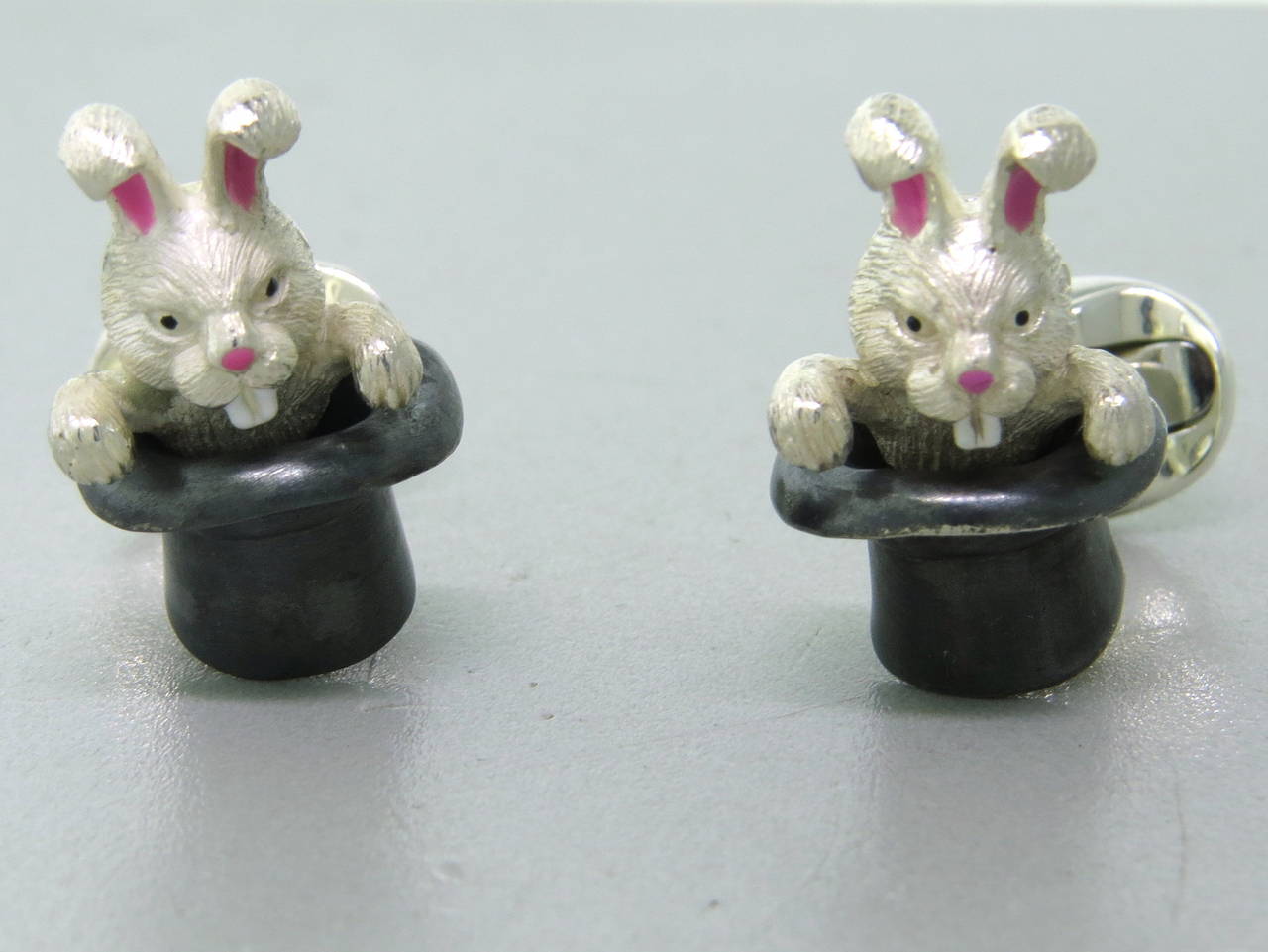 Deakin and Francis Sterling Silver Rabbit In a Hat Cufflinks at 1stDibs