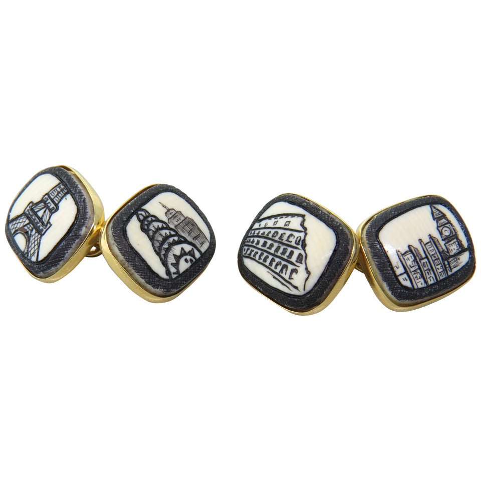 Trianon Scrimshaw Gold Cufflinks at 1stDibs