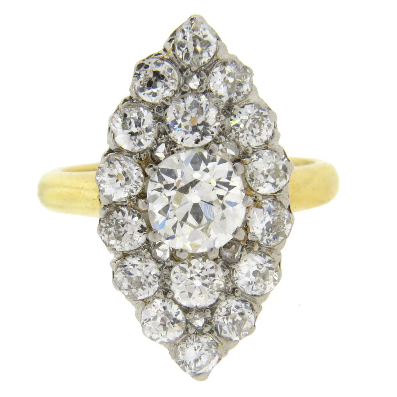 Antique Victorian Diamond Navette Gold Cocktail Ring at 1stDibs ...