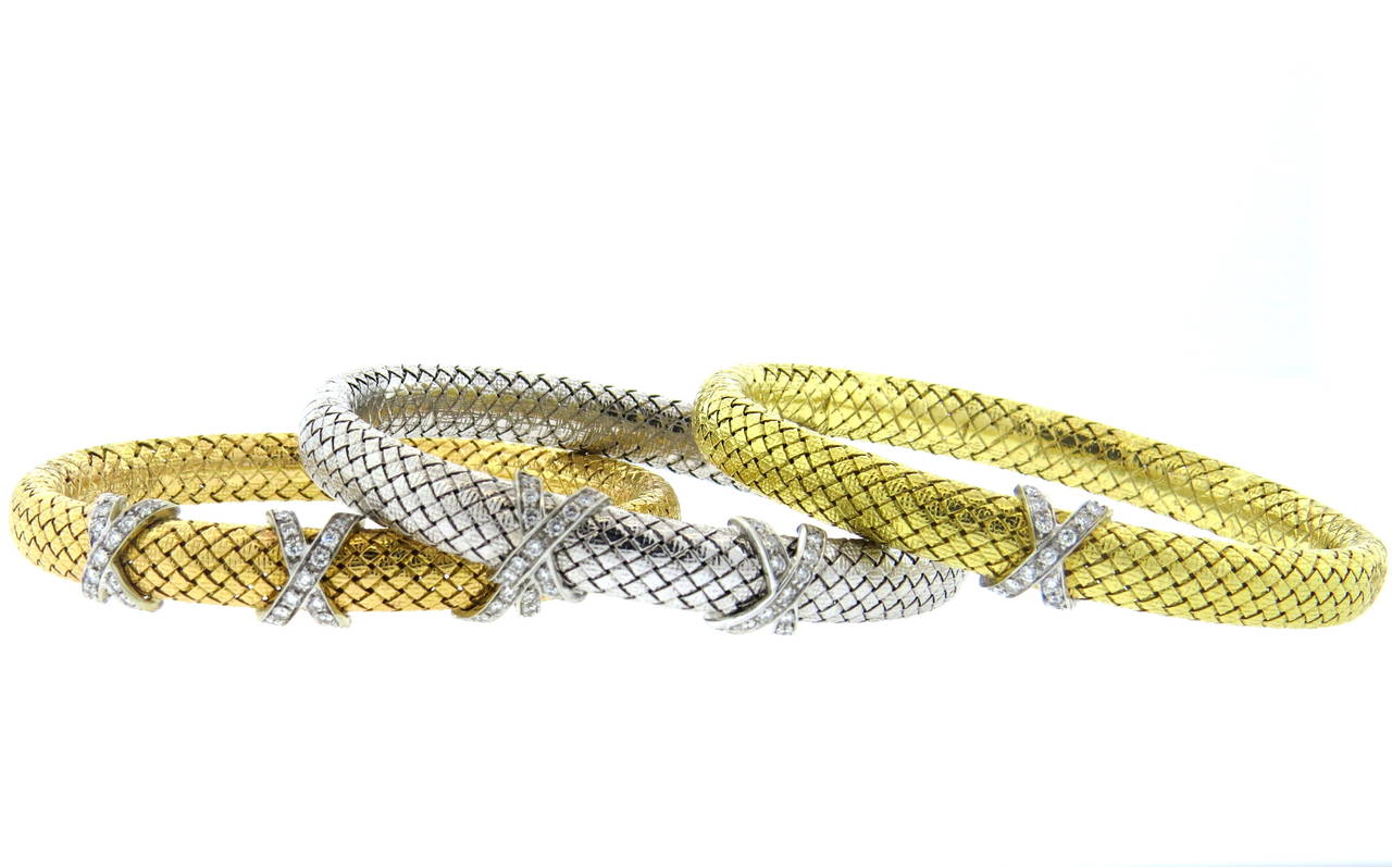 Modern Italian Tri Color Diamond Gold Bangle Bracelet Set at 1stDibs ...
