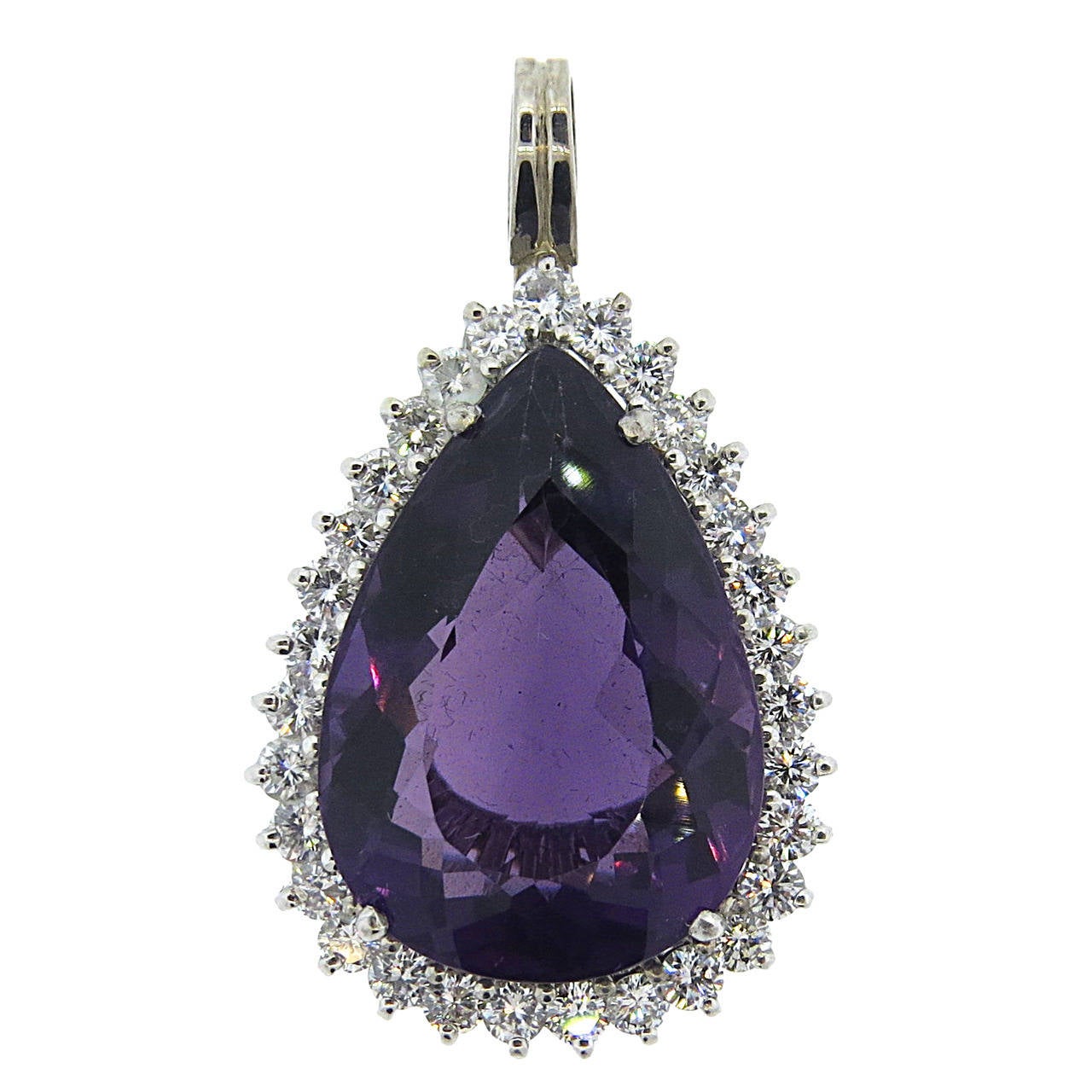 Pear Shaped Amethyst Diamond Gold Pendant For Sale at 1stDibs