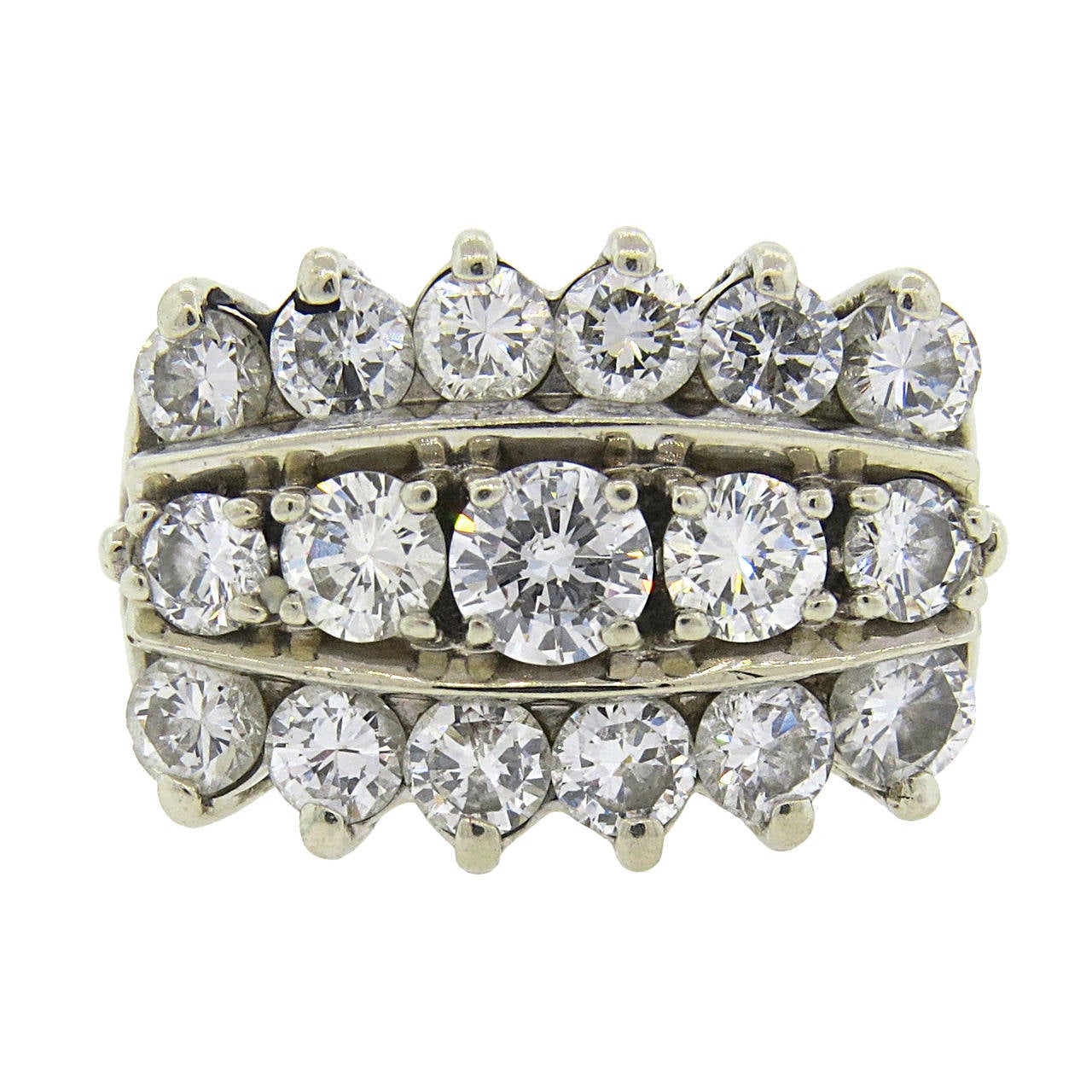 Retro Gold Diamond Three Row Cocktail Ring at 1stDibs