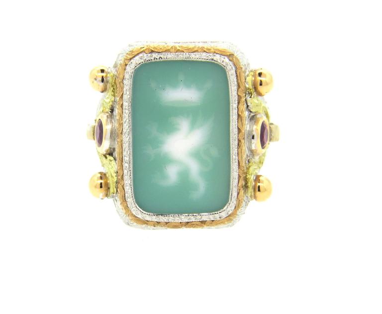 Large Cazzaniga Intaglio Ruby Tri Color Gold Ring at 1stDibs