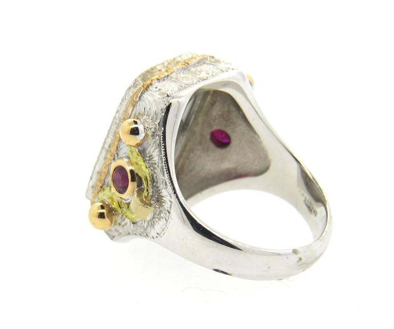 Large Cazzaniga Intaglio Ruby Tri Color Gold Ring at 1stDibs