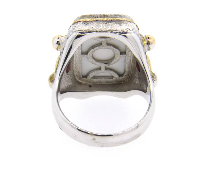 Large Cazzaniga Intaglio Ruby Tri Color Gold Ring at 1stDibs