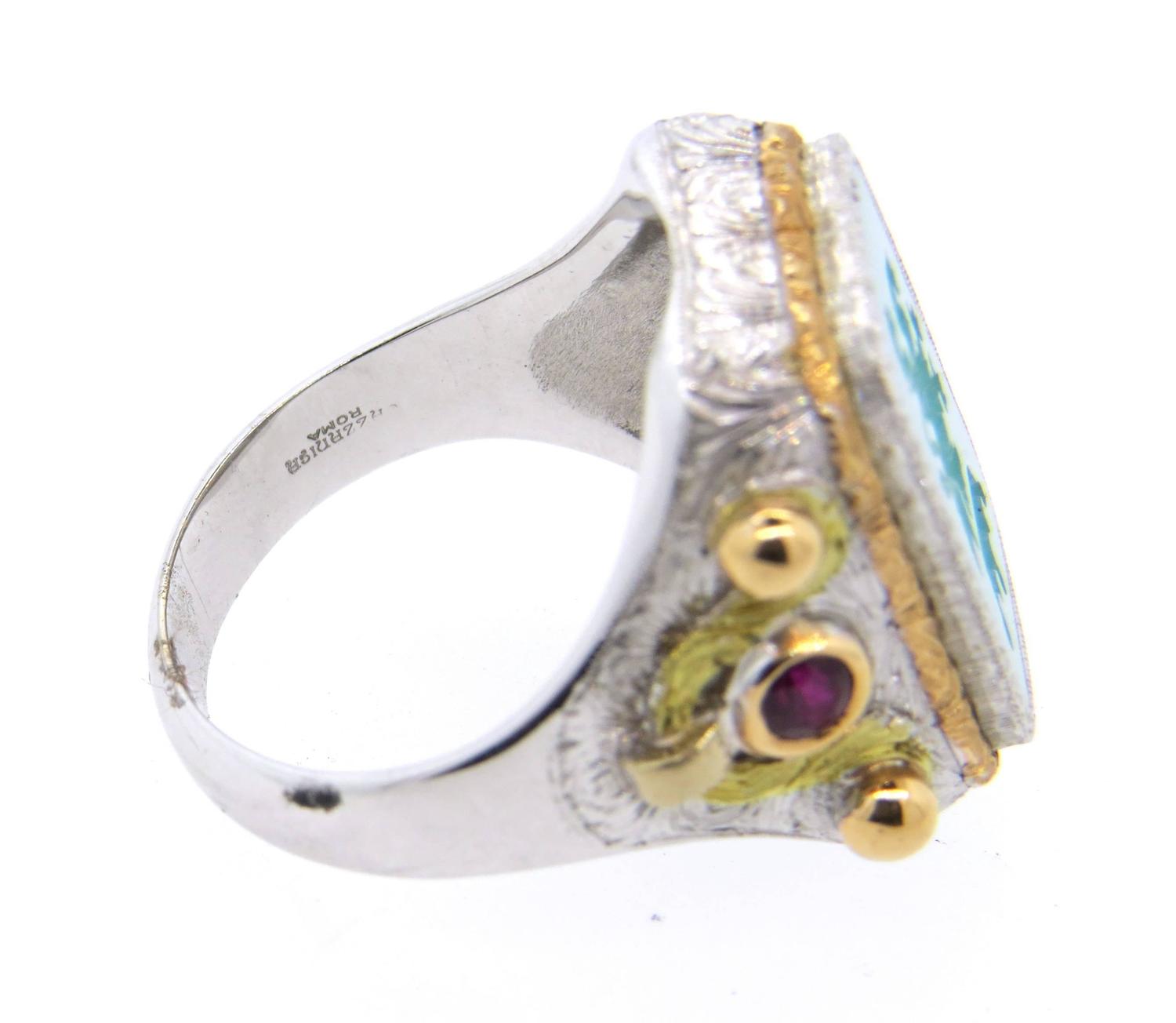 Large Cazzaniga Intaglio Ruby Tri Color Gold Ring For Sale at 1stdibs