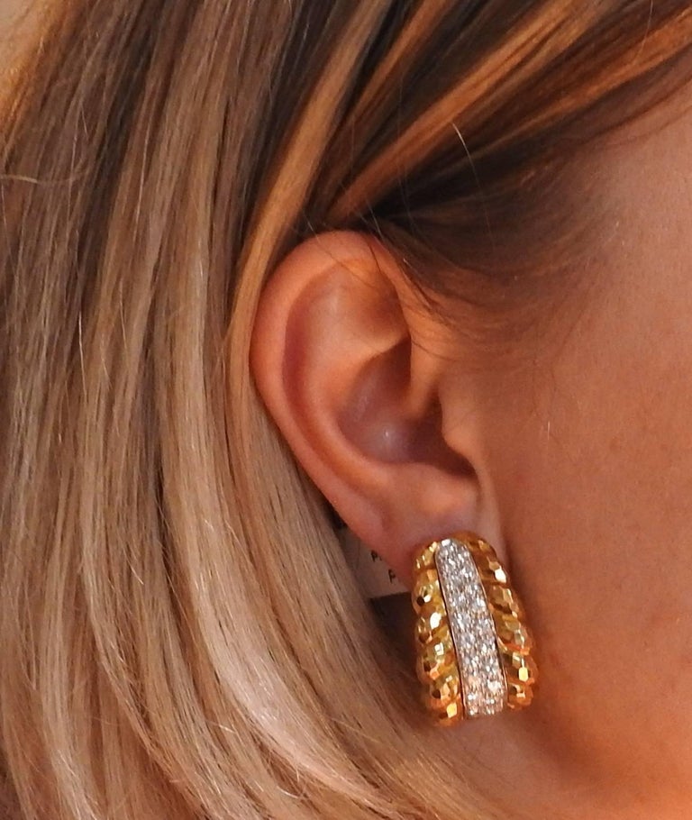 David Webb Gold Platinum Diamond Earring at 1stDibs