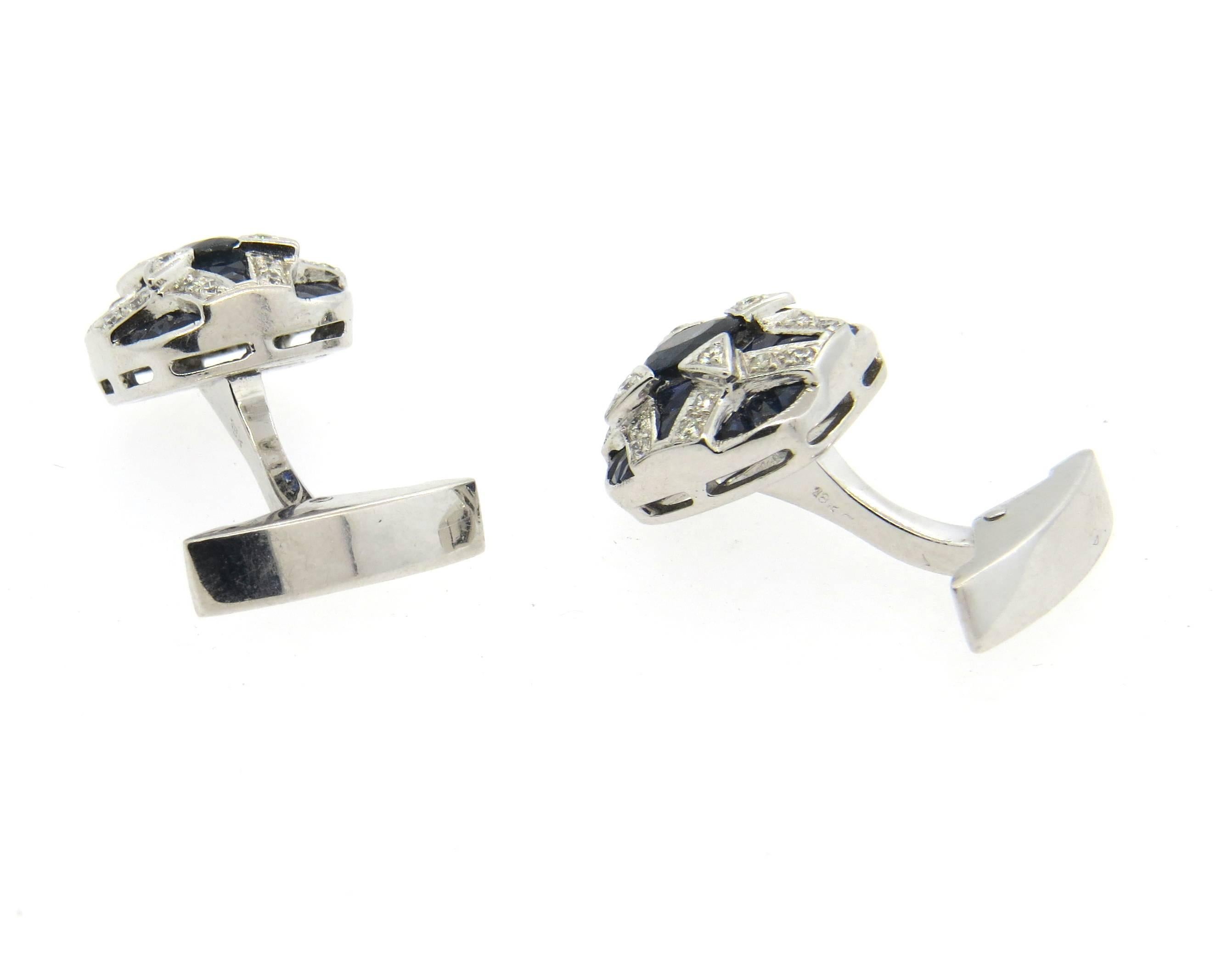 Sapphire Diamond Gold Cufflinks at 1stDibs