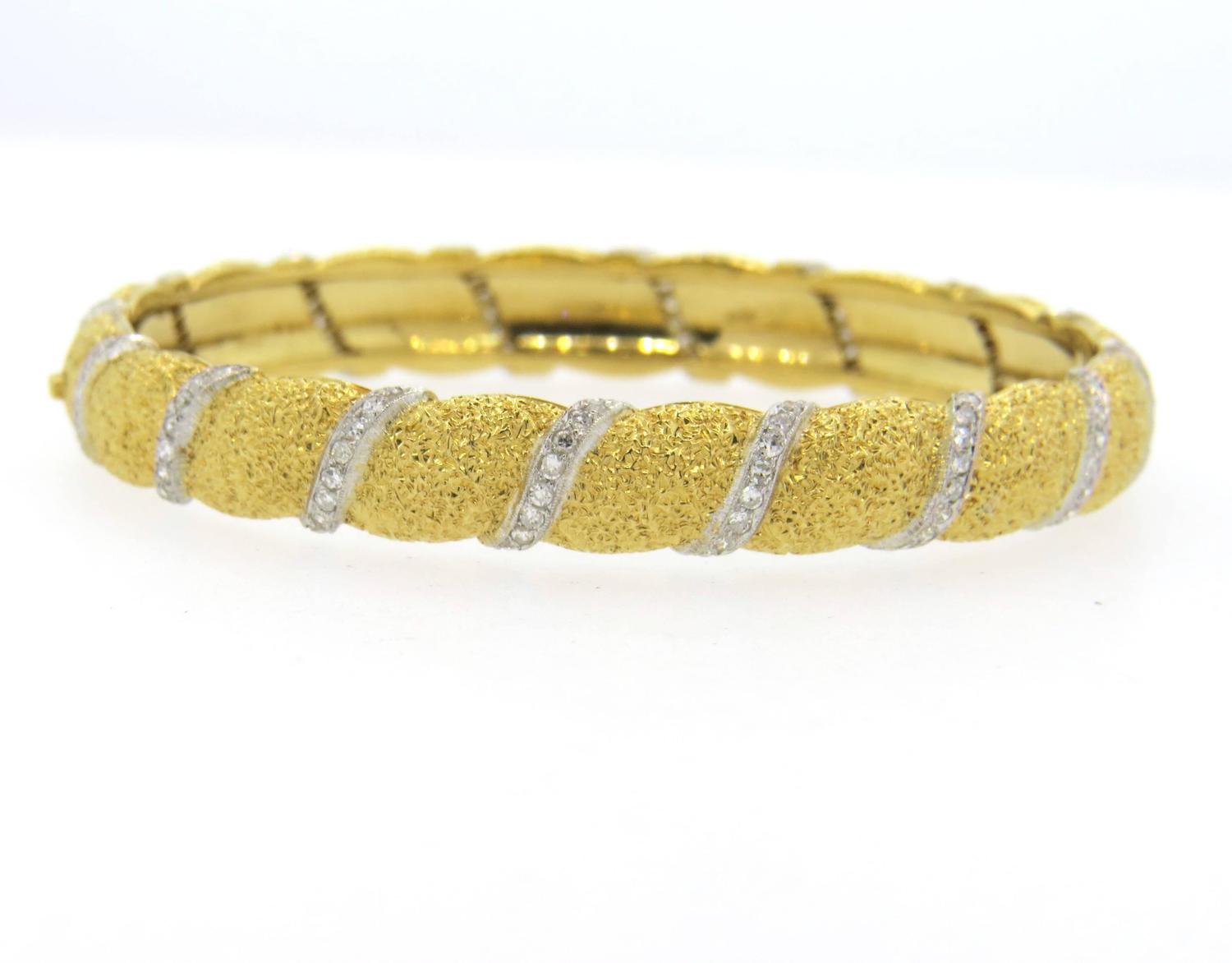 Buccellati Diamond Gold Bangle Bracelet For Sale at 1stdibs