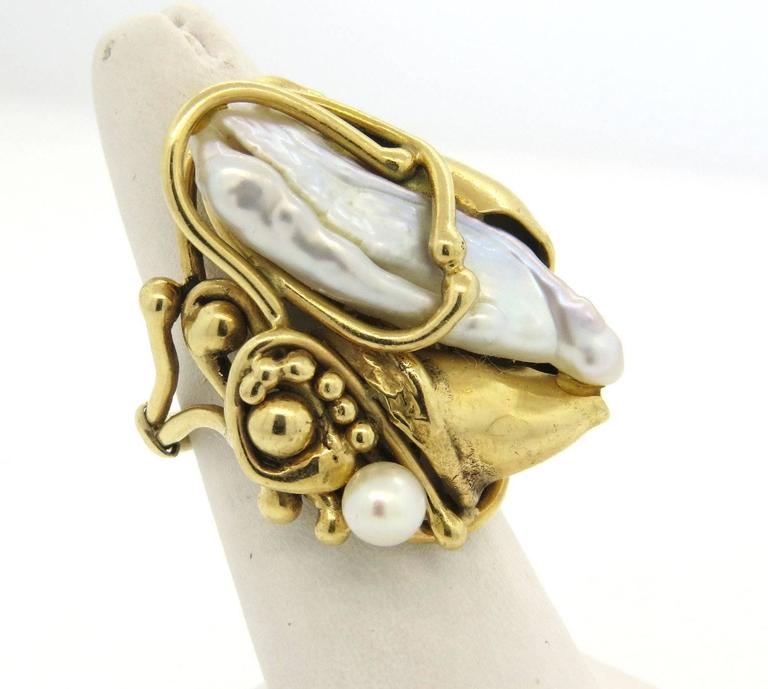 Large Naturalistic Pearl Gold Large Ring at 1stDibs