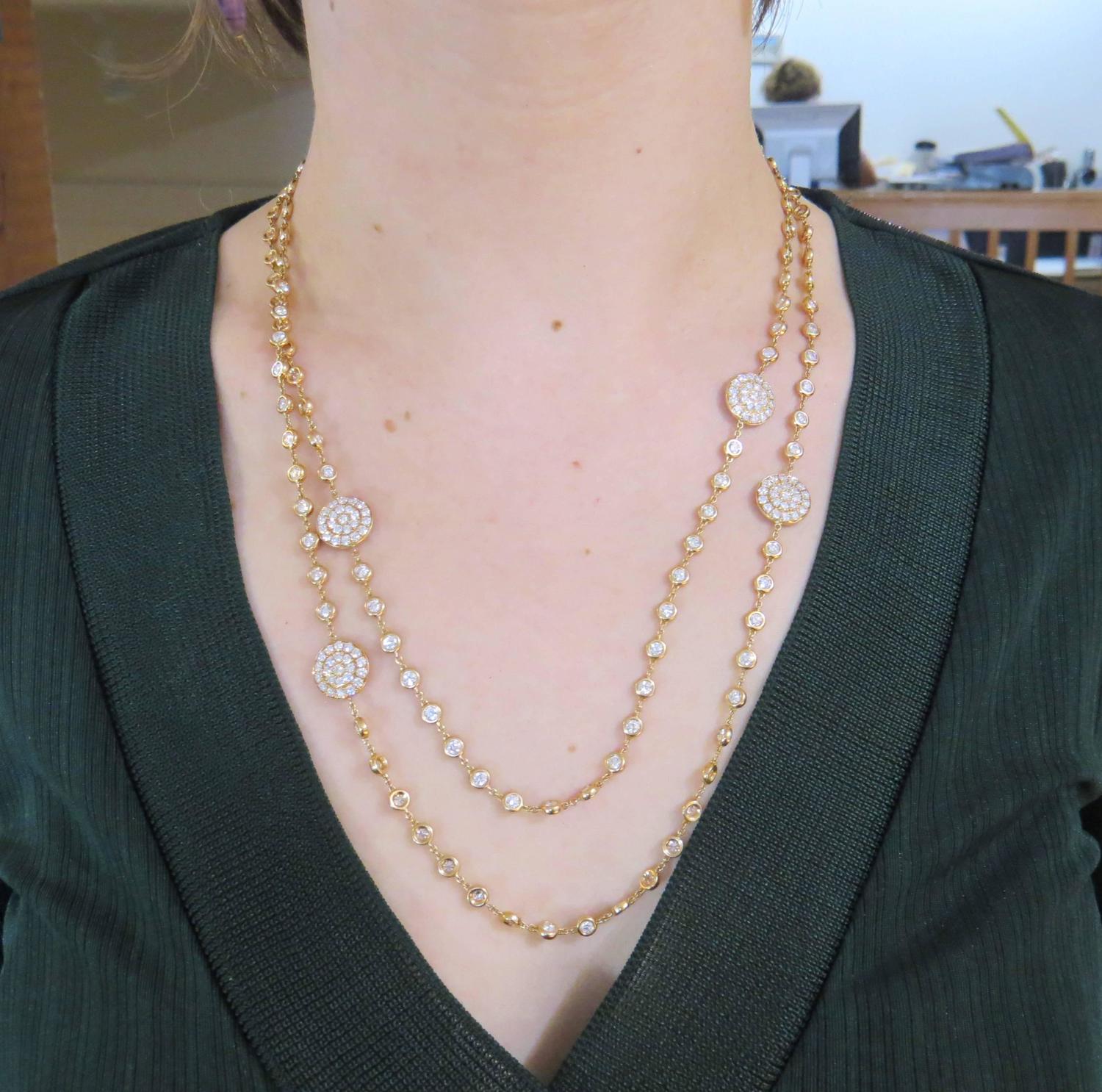Impressive Crivelli Diamond Gold Station Long Necklace at 1stdibs