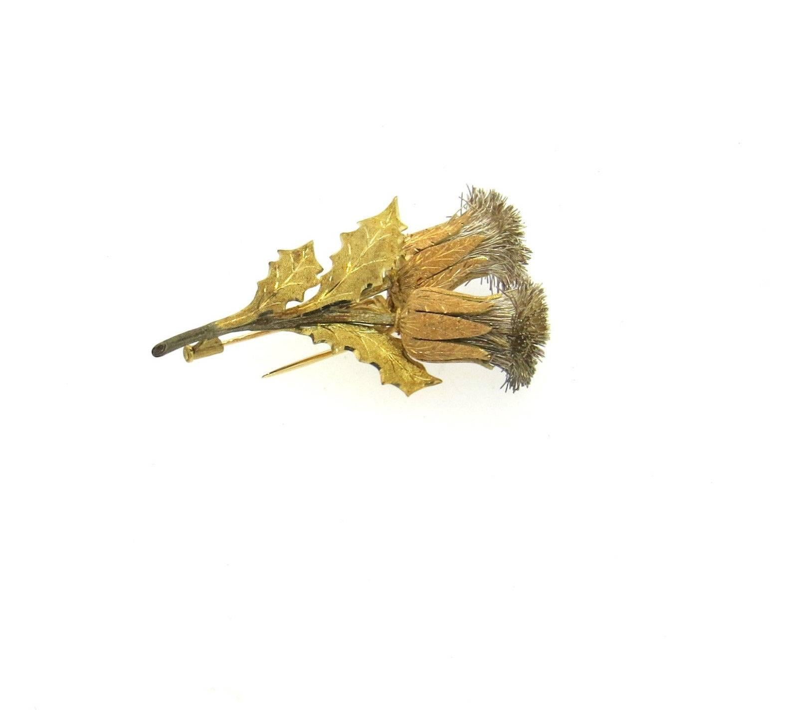 Classic Mario Buccellati Gold Thistle Brooch Pin at 1stDibs