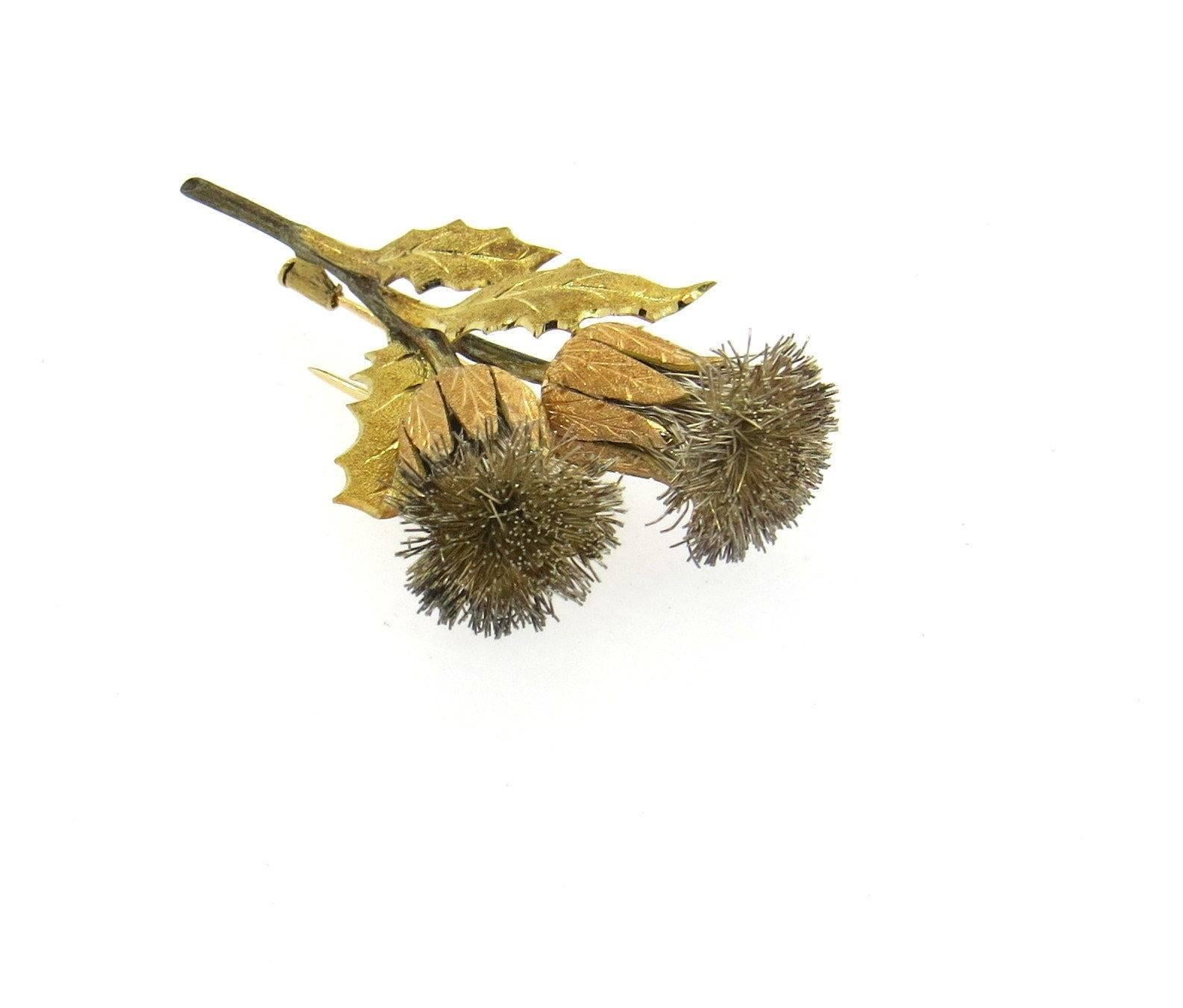 Classic Mario Buccellati Gold Thistle Brooch Pin at 1stDibs