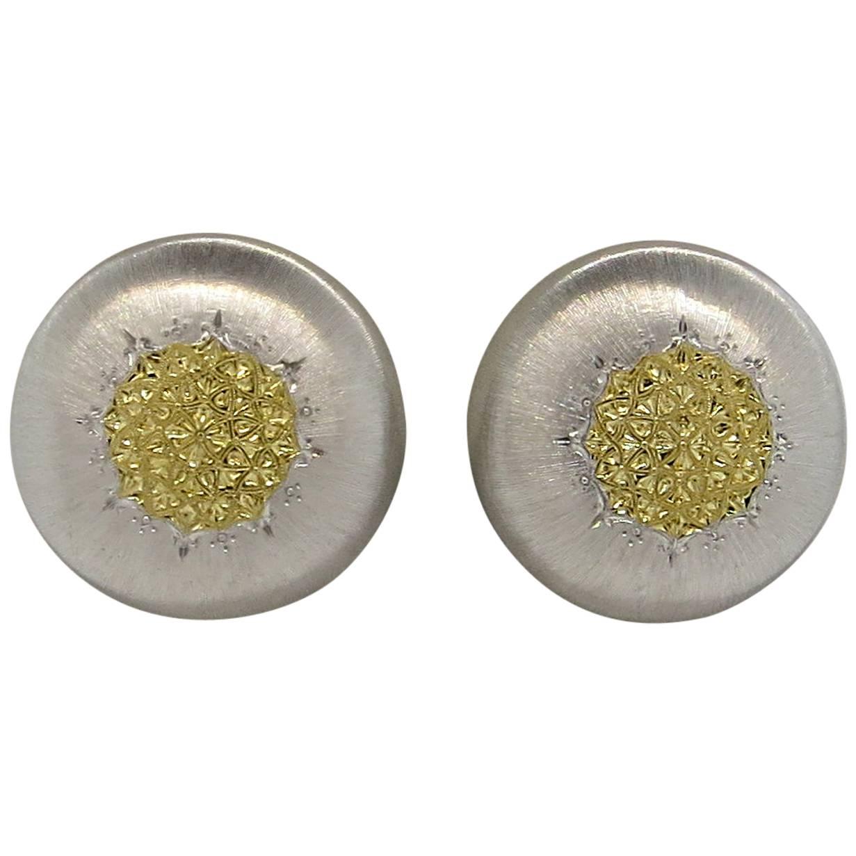 Buccellati Geminato Silver Gold Button Earrings at 1stDibs