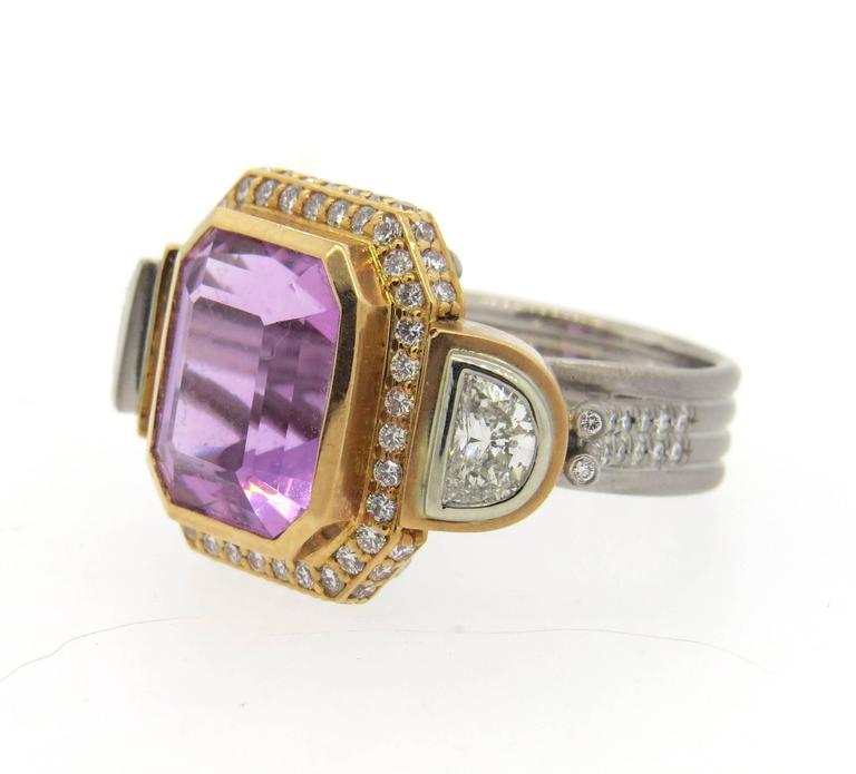 Sam Lehr Kunzite Diamond Gold Ring at 1stDibs