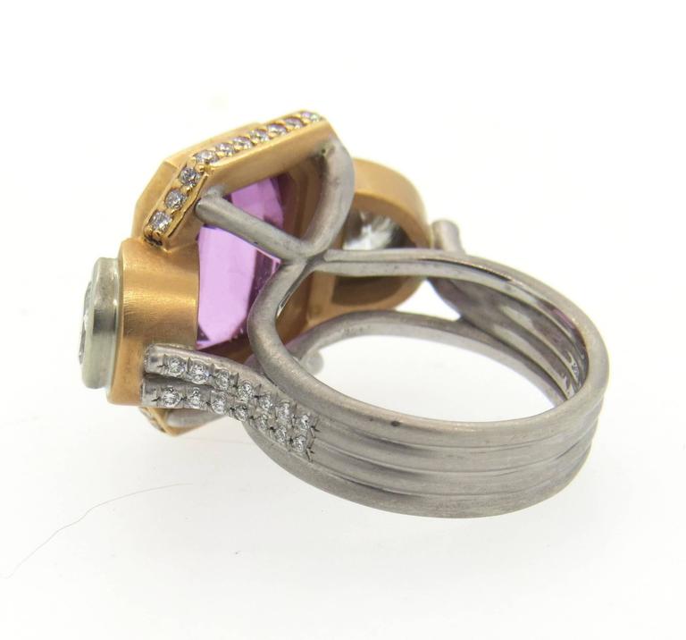 Sam Lehr Kunzite Diamond Gold Ring at 1stDibs