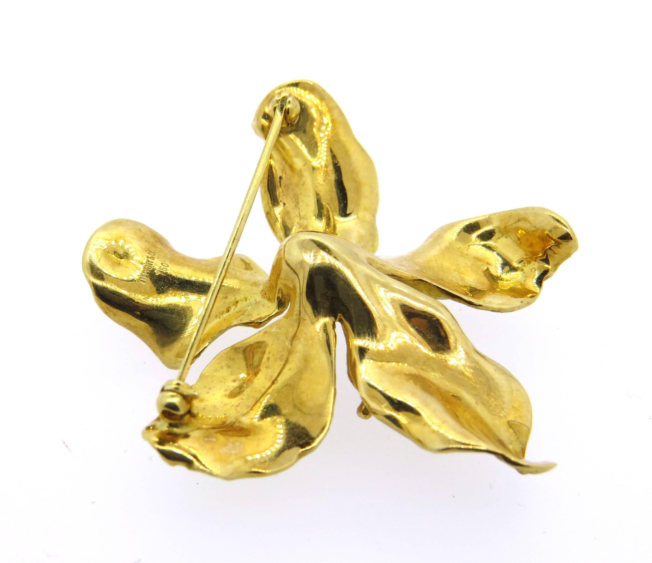 Tiffany and Co Diamond Gold Flower Brooch Pin at 1stDibs