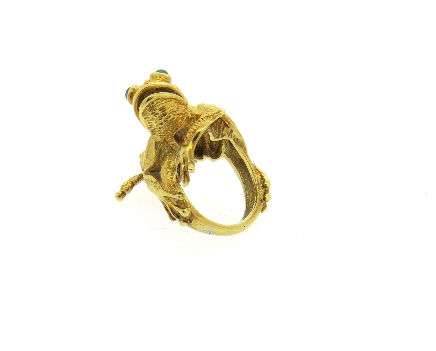 Whimsical Kurt Wayne Emerald Gold Frog Ring at 1stdibs
