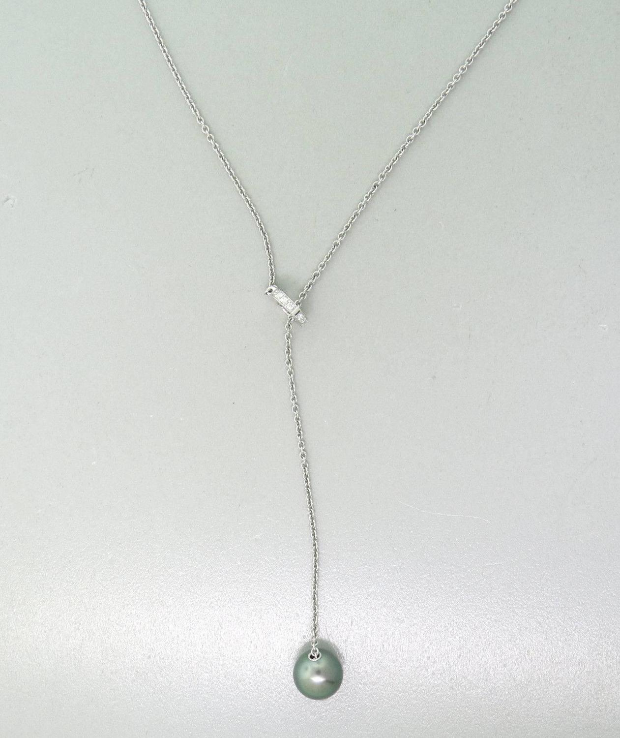 Mikimoto In Motion Pearl Diamond Gold Slide Necklace at 1stdibs