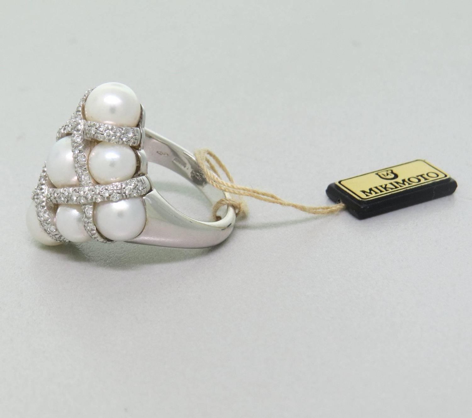Mikimoto Pearl Diamond Gold Cocktail Ring at 1stdibs