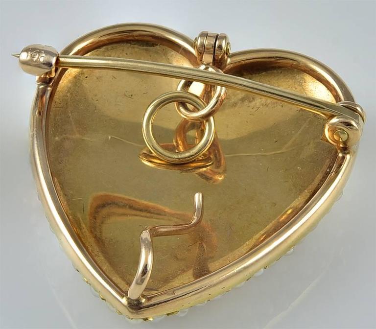 Krementz and Company Gold Heart Pendant and Watch Brooch For Sale at ...