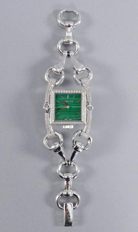 Gucci Ladies White Gold Diamond Malachite Signoria Wristwatch Ref ...