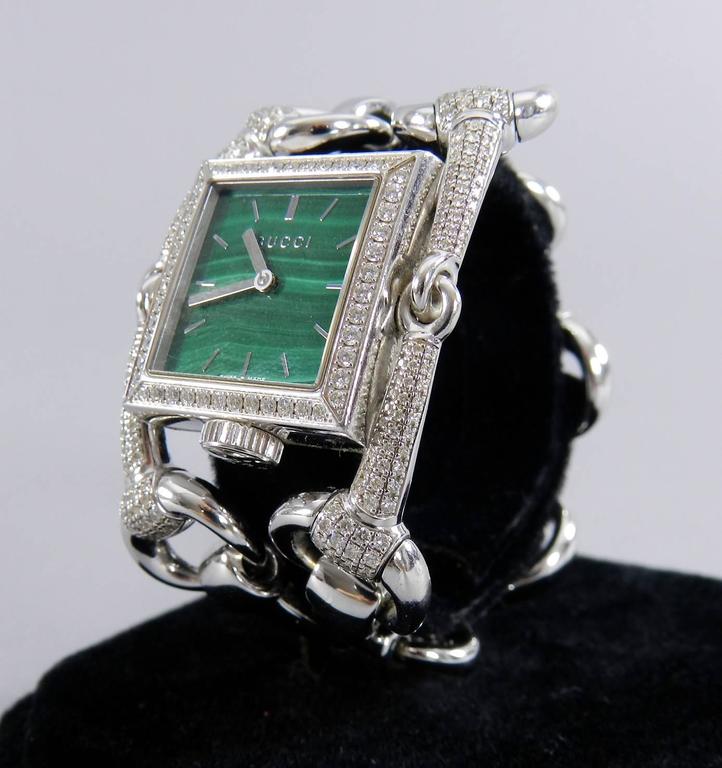 Gucci Ladies White Gold Diamond Malachite Signoria Wristwatch Ref ...