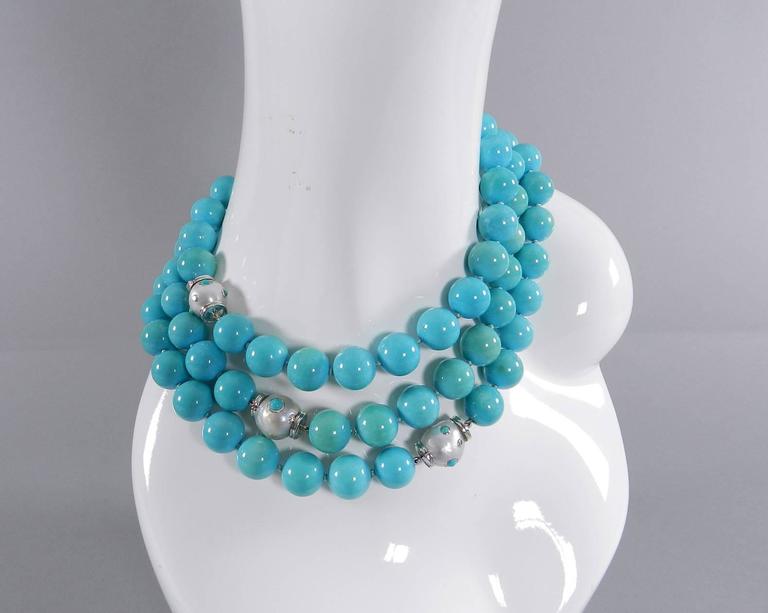 Trianon Set of Three Turquoise Bead Necklaces with Pearl and Gold Clasp ...