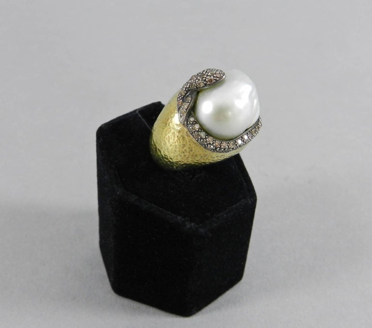 18 Karat Gold Baroque South Sea Pearl Diamond Snake Ring For Sale at ...