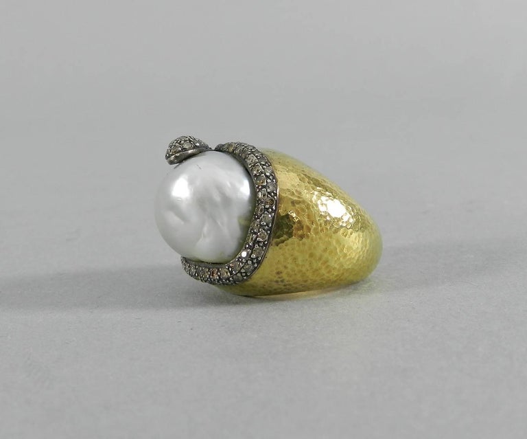 18 Karat Gold Baroque South Sea Pearl Diamond Snake Ring For Sale at ...