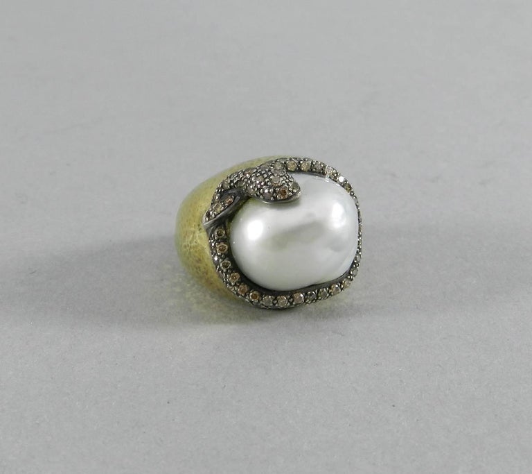 18 Karat Gold Baroque South Sea Pearl Diamond Snake Ring For Sale at ...