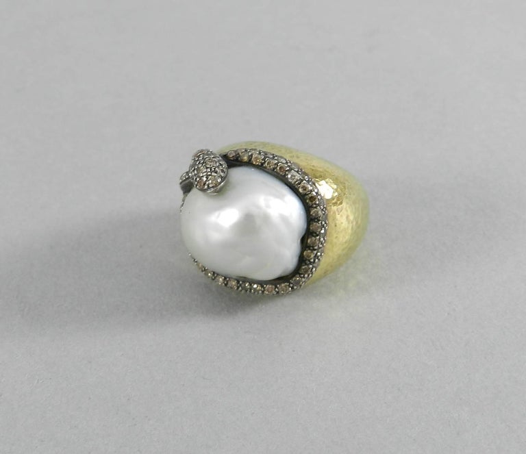 18 Karat Gold Baroque South Sea Pearl Diamond Snake Ring For Sale at ...