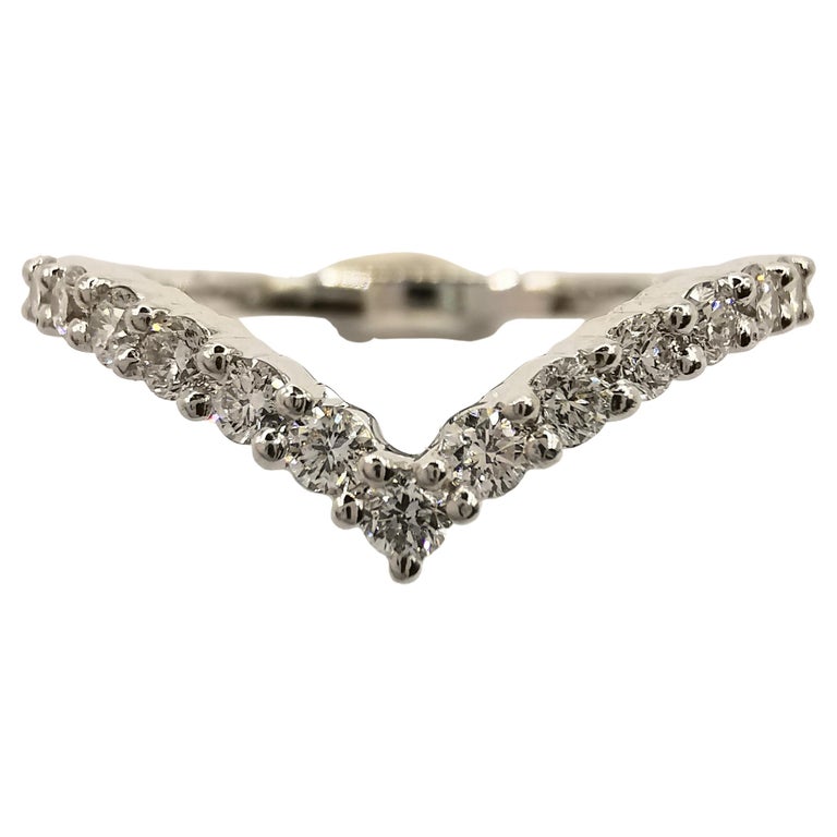 Customizable 18K White Gold Diamond V Shape Wishbone Half Eternity Band ...