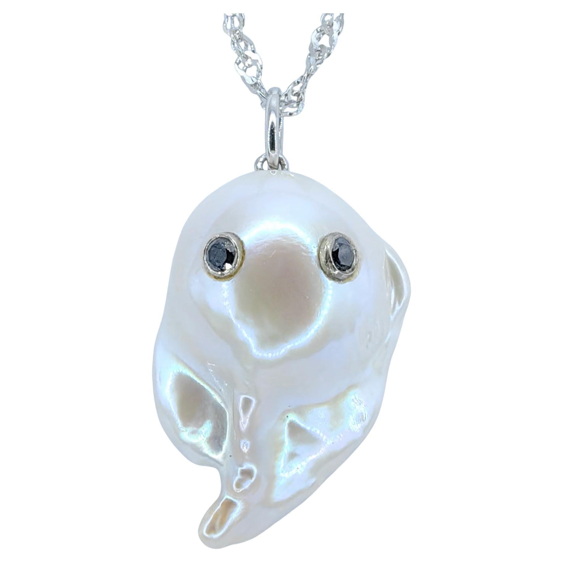 Darling Phantom: Black Diamond Baroque Pearl Ghost Pendant in 18K White ...