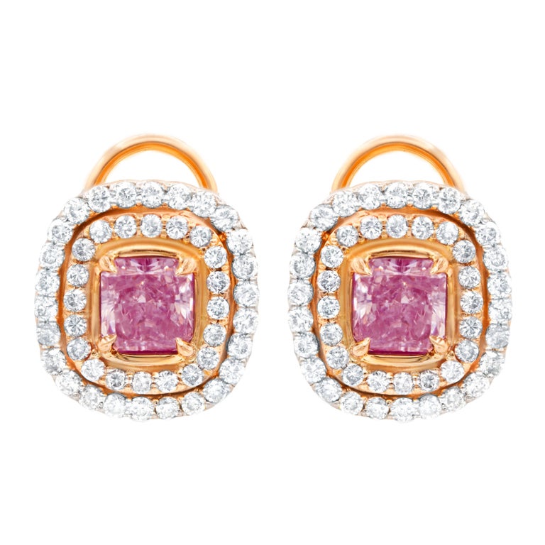 GIA Certified 3.30 Carat TDW Fancy Pink Diamond Stud Earrings For Sale ...