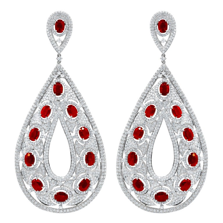 Large Ruby and Diamond Earrings at 1stDibs