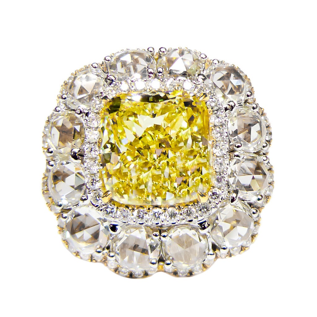 6.16 Carat Cushion Cut Canary Diamond Ring For Sale at 1stDibs | canary ...